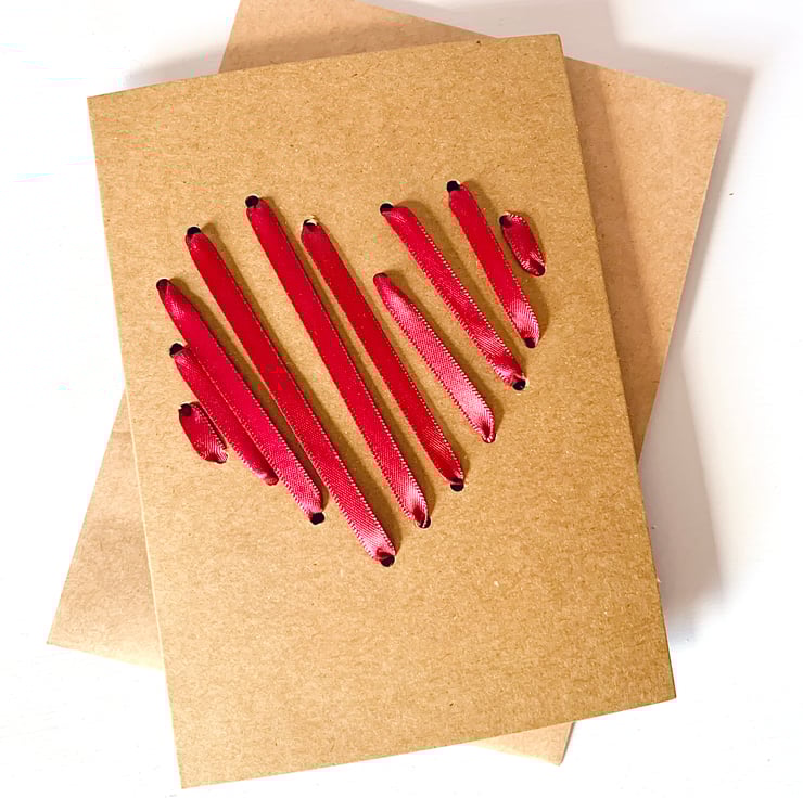 Heart Wedding Card . Red Ribbon Heart Card . - Folksy