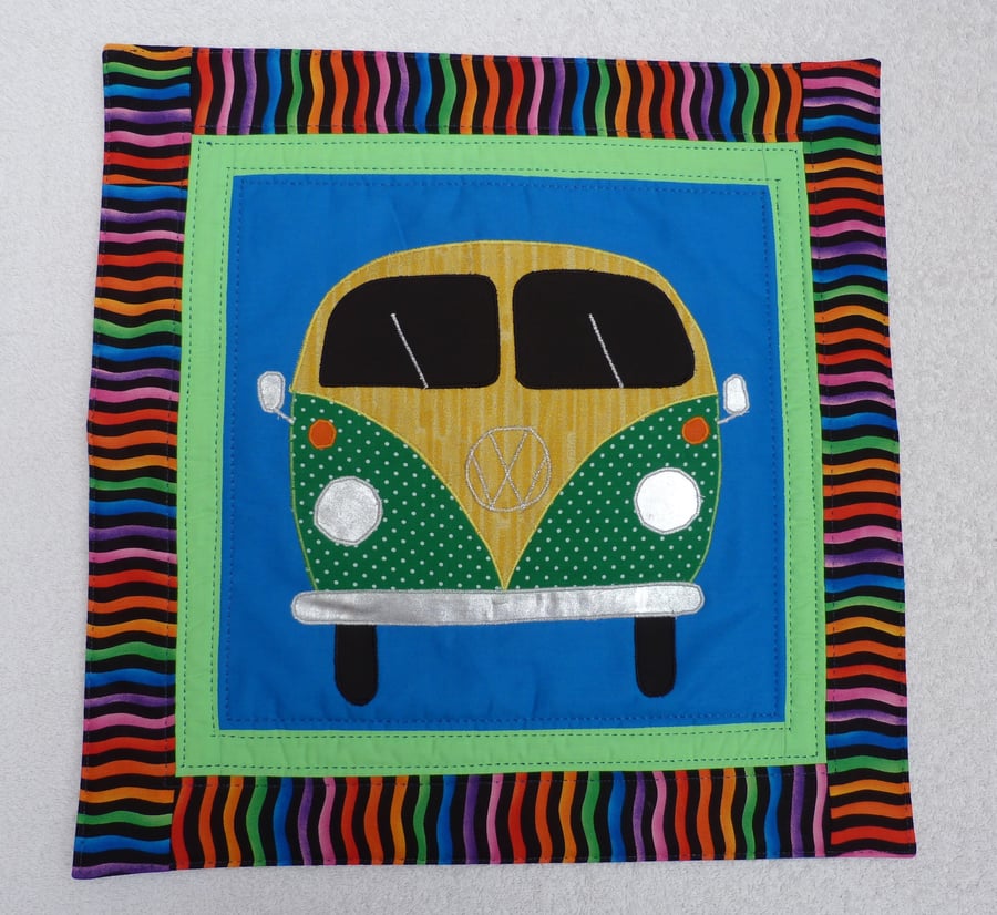 Applique VW Camper Van Cushion Cover in Blue wi... - Folksy