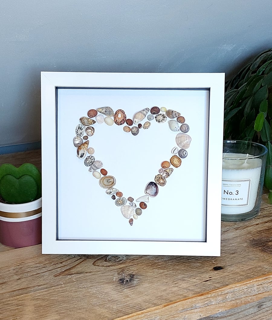 Cornish mixed shell heart framed wall art - Folksy