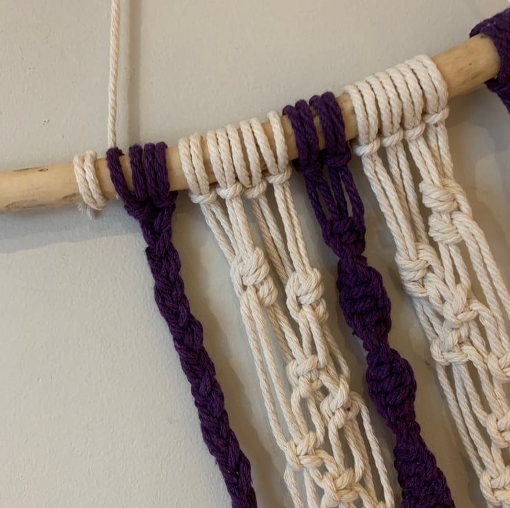 Ivory and purple macrame wall hanging, handmade... - Folksy