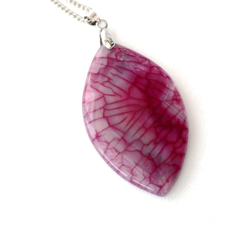 Necklace, Pink agate pendant - Folksy