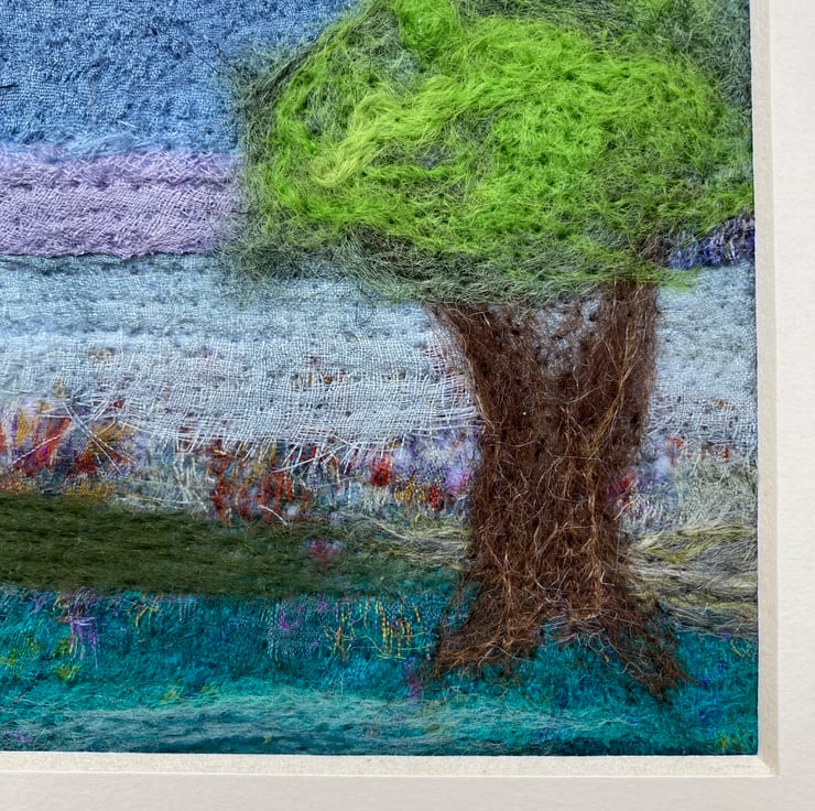 Textile Art abstract landscape with tree, mounted - Folksy