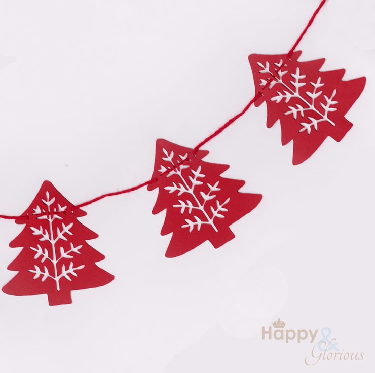 Red Nordic trees paper bunting - Folksy