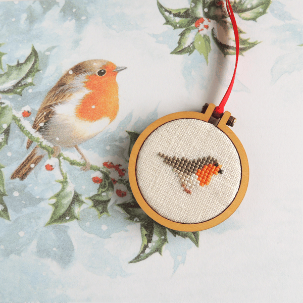 Robin tree decoration - hand embroidered robin ... - Folksy