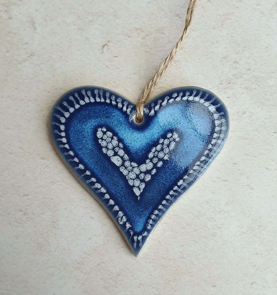 Ceramic heart hanging - Folksy