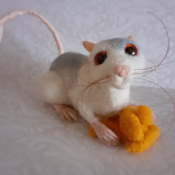 Keeper of the Cheese Puffs - Needle felted Rat - Folksy