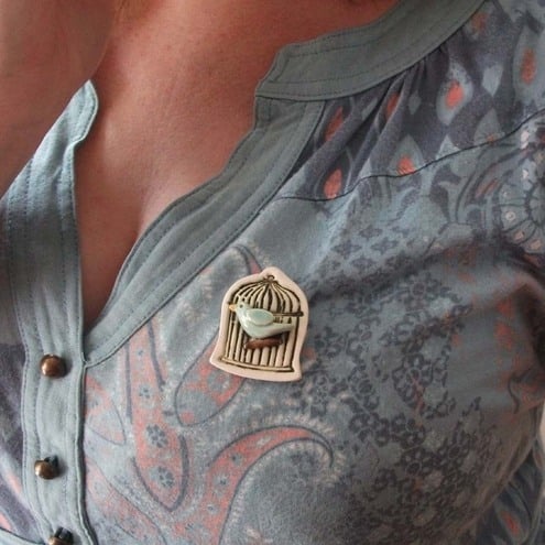 little bird cage brooch - Folksy