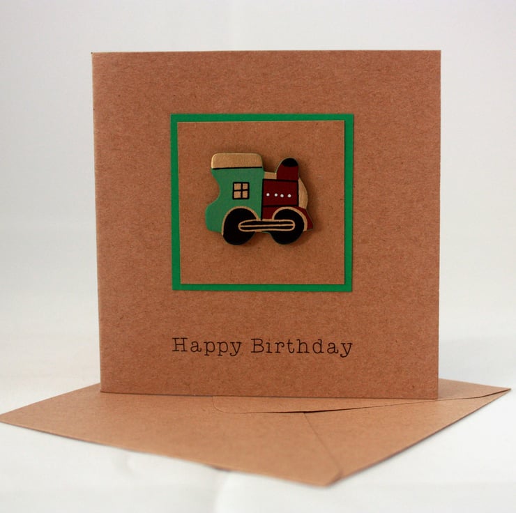 Handmade birthday card - little green train - Folksy