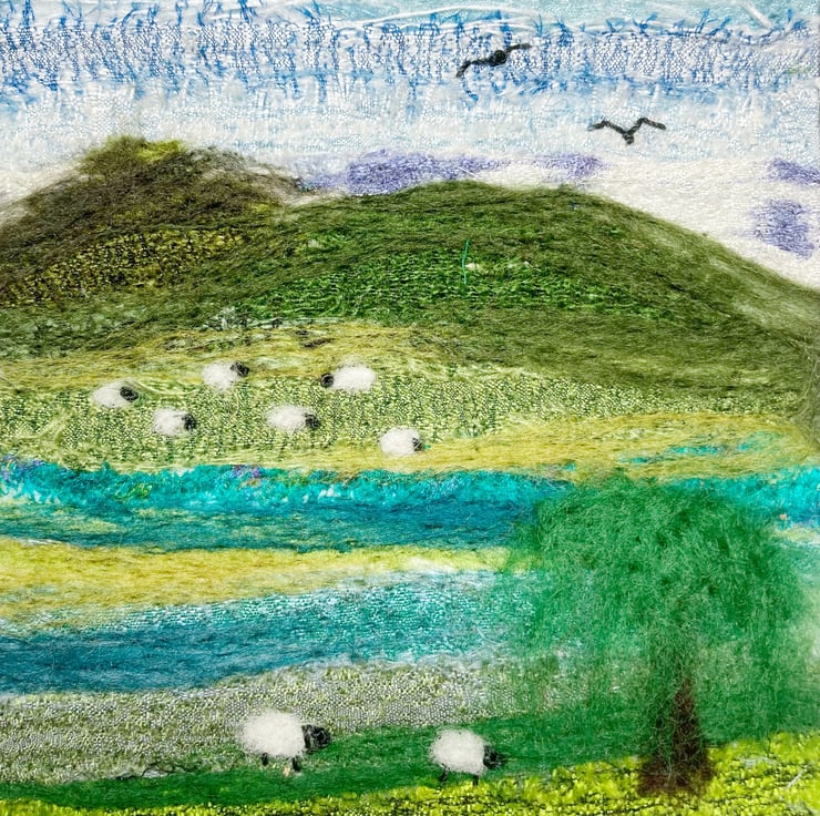 Country Landscape textile picture, sheep grazin... - Folksy