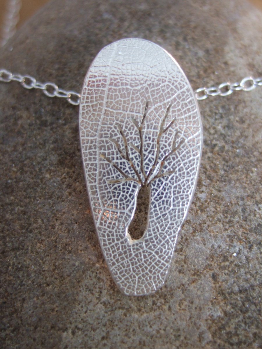 Sterling Silver Tree Nugget with leaf print - Folksy