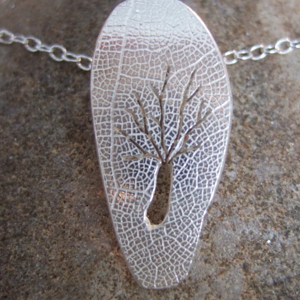 Sterling Silver Tree Nugget with leaf print - Folksy