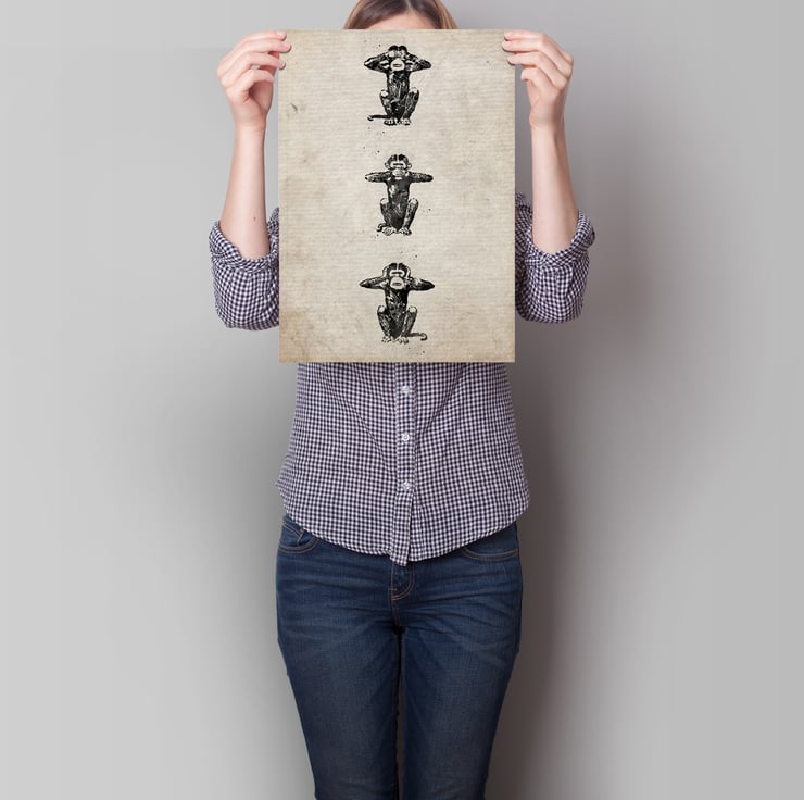 Stacked Three Wise Monkeys Ink Stamp art portra... - Folksy