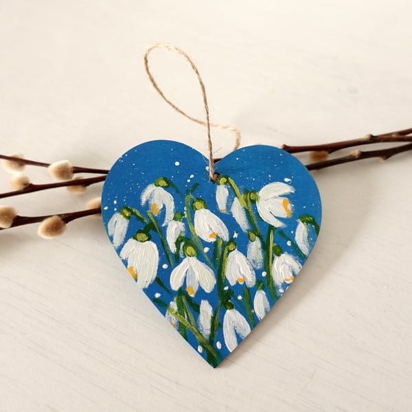 Snowdrops Hanging Heart, Blue Decoration with H... - Folksy
