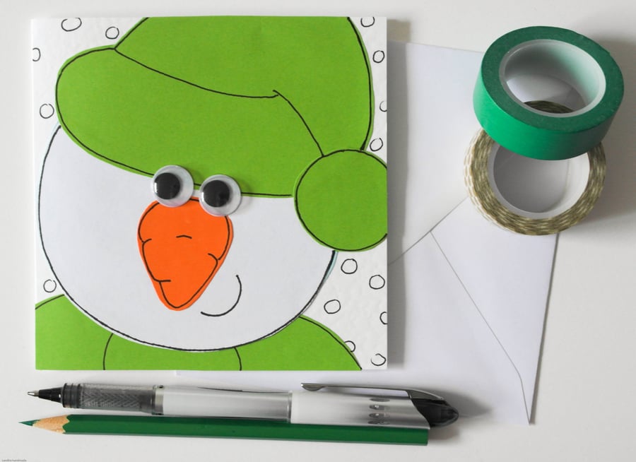 Snowman handmade Christmas card, Cute snow man ... - Folksy