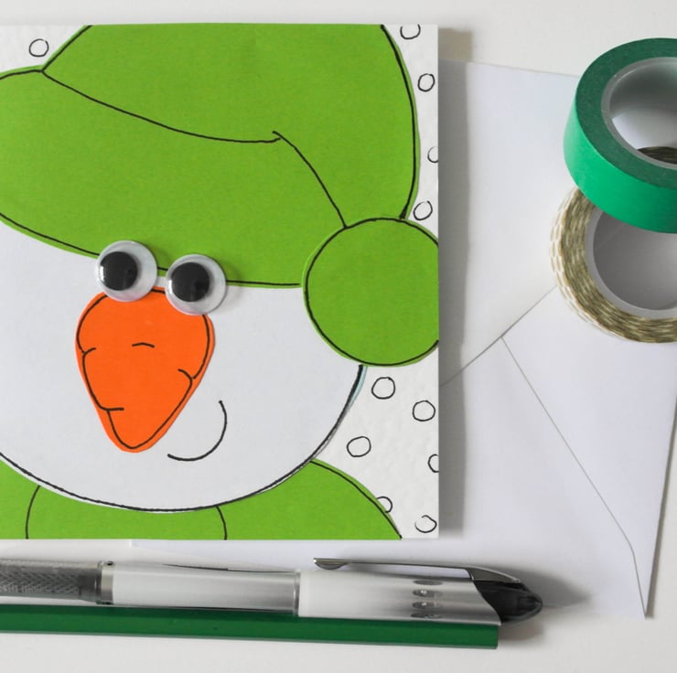 Snowman handmade Christmas card, Cute snow man ... - Folksy