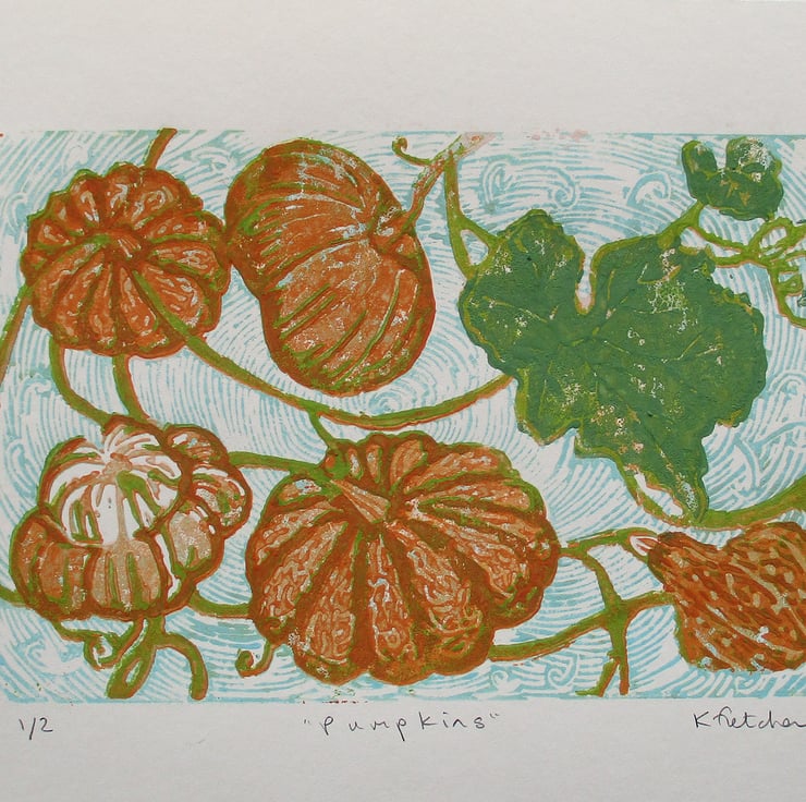 Pumpkins Original Hand Pressed Linocut Print - Folksy