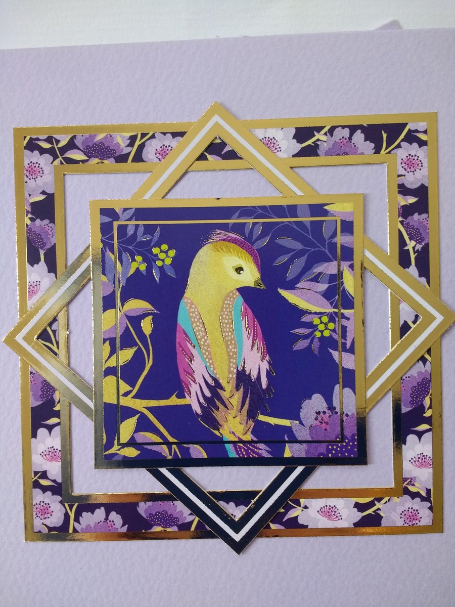 Foiled pretty bird square card - Folksy