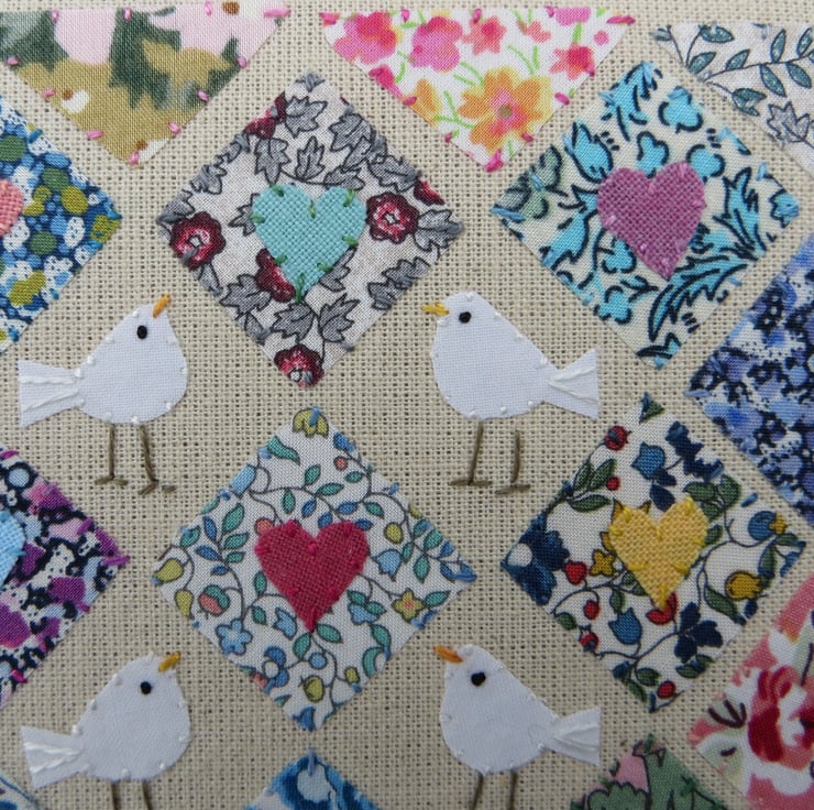 Little Doves Patchwork, framed, finely hand-sti... - Folksy