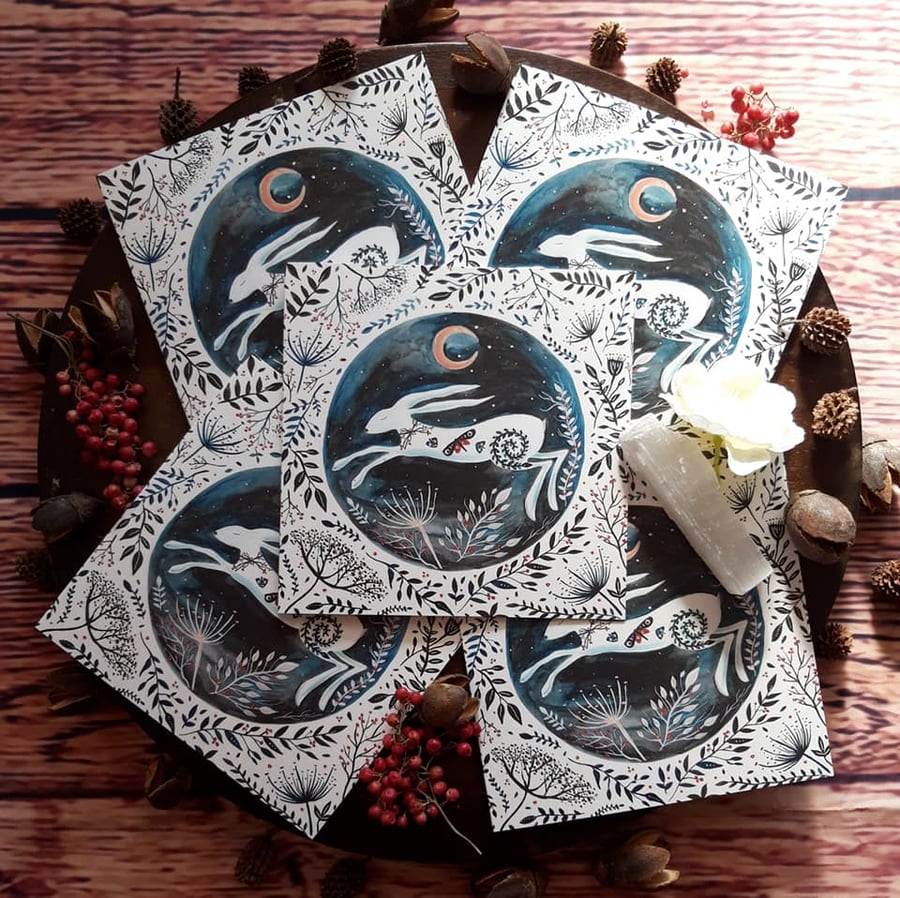 hare card, yule card, Christmas card pack, yule... - Folksy