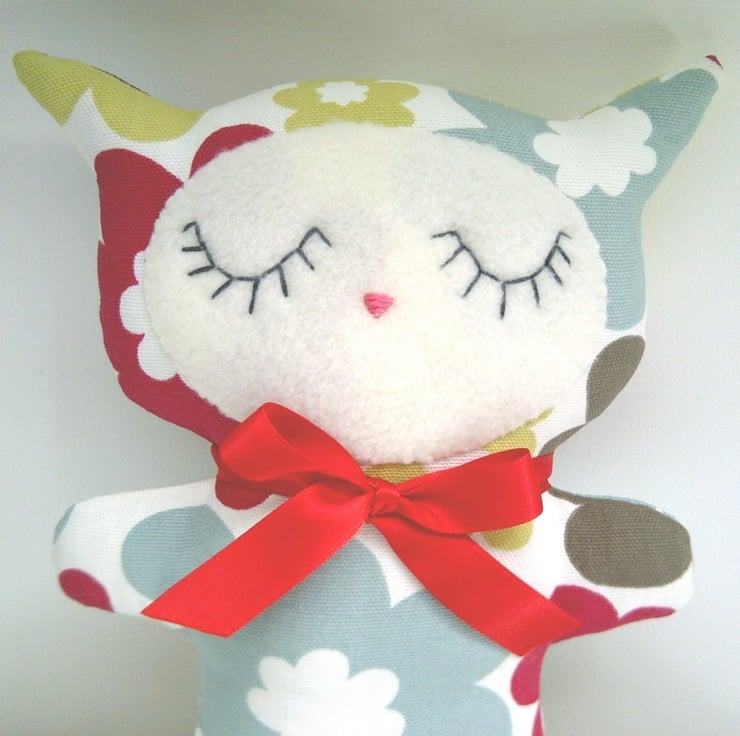 Autumn Flowers Sleepy Retro Kitty Cat Soft Toy - Folksy