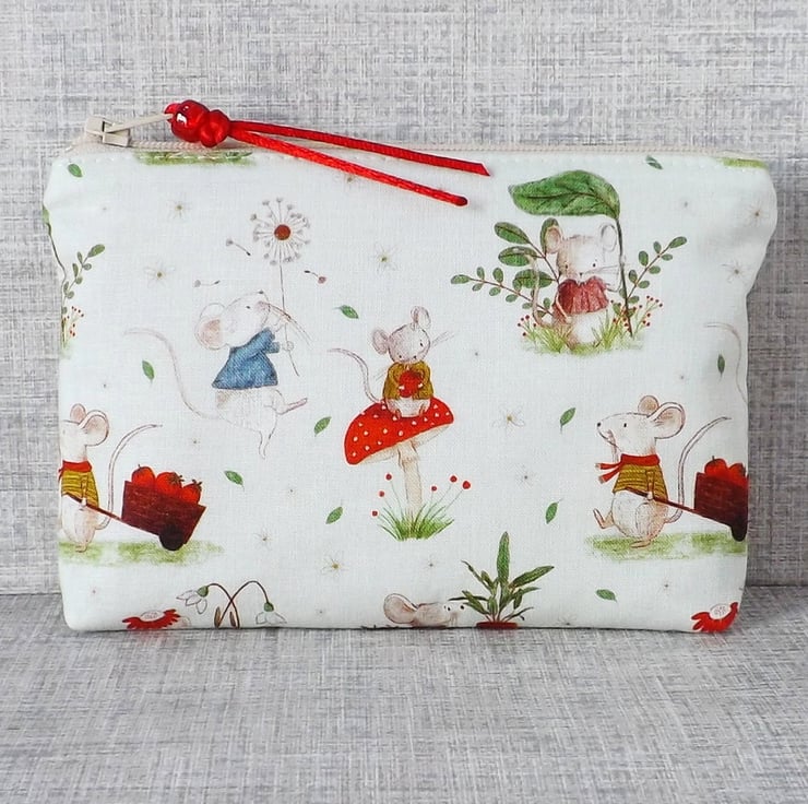 Large coin purse, pouch, mice and mushrooms - Folksy