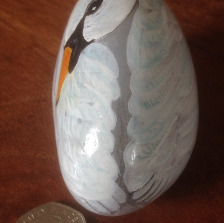 Hand painted rock swan - Folksy