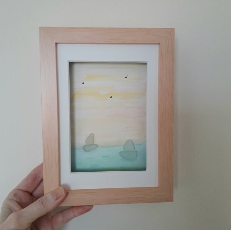 Original Sea Glass Art Watercolour Beach Scene ... - Folksy
