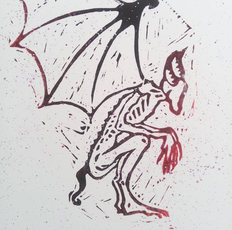 Hand Cut Linoprint - Nightgaunt - Folksy