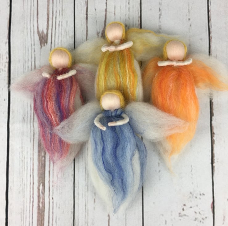 Whimsical woollen fairy, angel in white and min... - Folksy