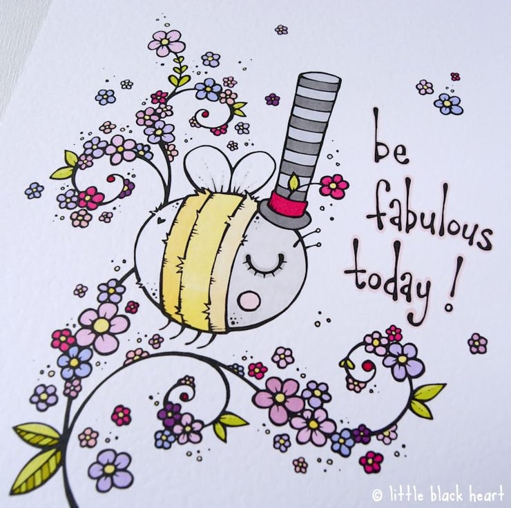 big be fabulous bee - hand coloured print (A4) - Folksy