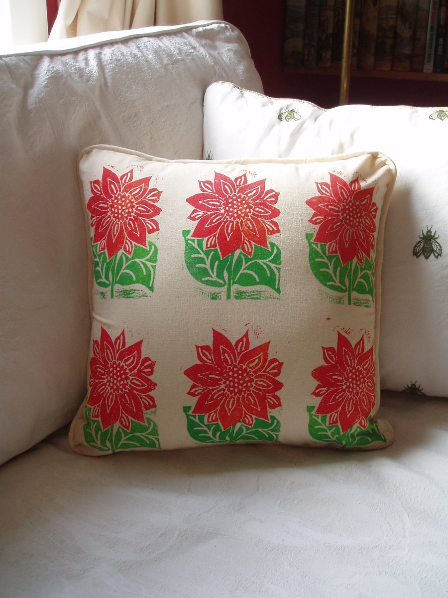 Hand printed floral cushion - Folksy