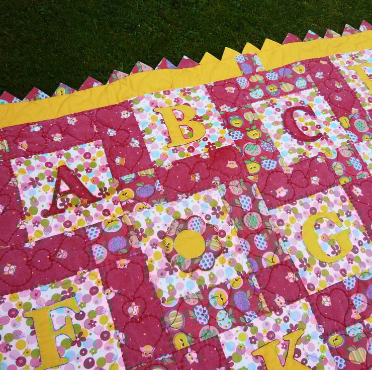 ABC Vintage look quilt & cushion - Folksy