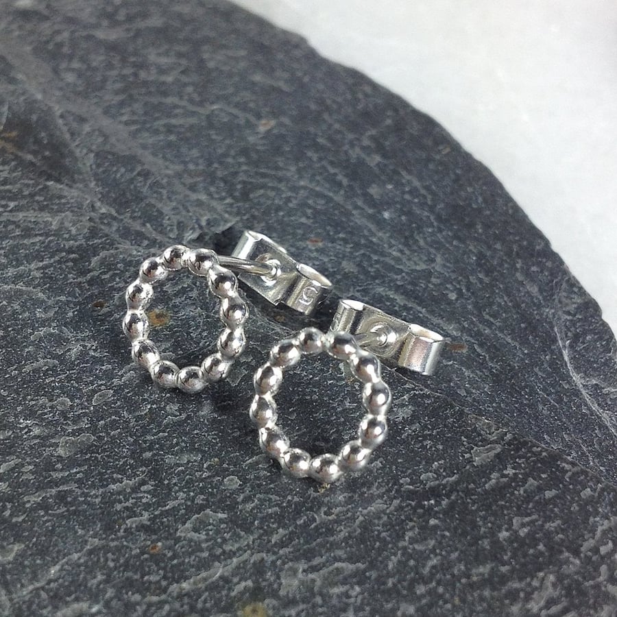 Small sterling silver beaded ring stud earrings - Folksy
