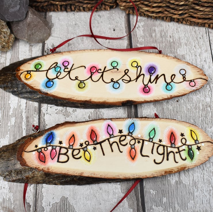 One pyrography fairy lights hanging sign. Rainb... - Folksy