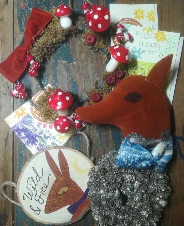 Woodland home decor art set, hare, toadstool, F... - Folksy