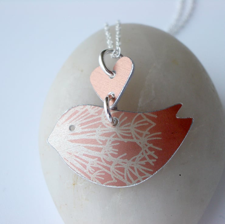 Orange bird necklace pendant with dandelion see... - Folksy