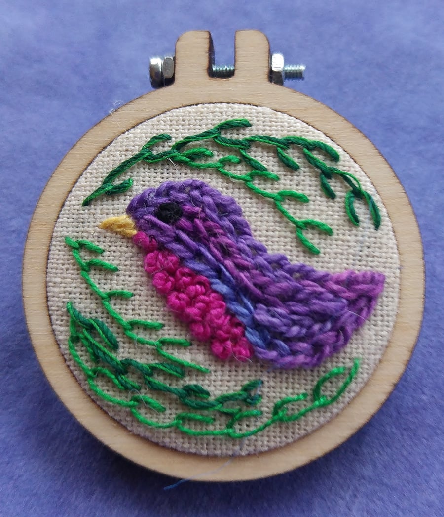 Hand Embroidered Bird Brooch - Folksy