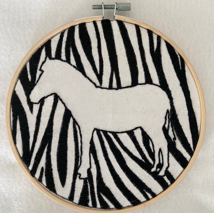 Hand embroidered Zebra hoop art picture - Folksy