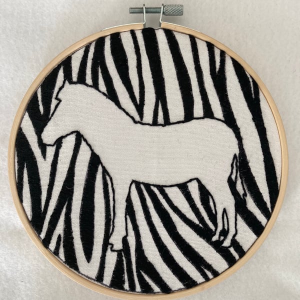 Hand embroidered Zebra hoop art picture - Folksy