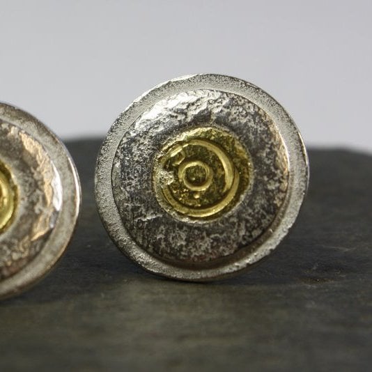 Silver and 18ct gold Boss stud earrings - Folksy