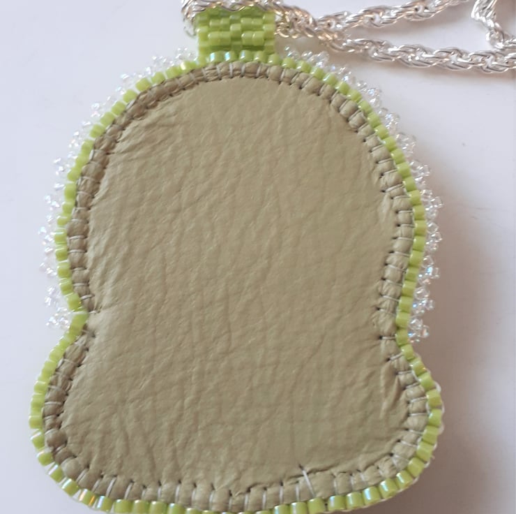 Bead embroidered Green West German Glass caboch... - Folksy