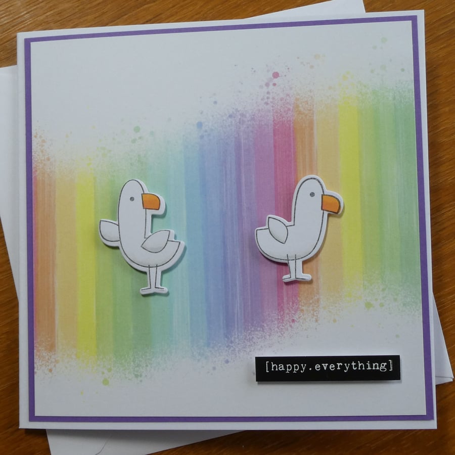Happy Everything Card - Bright Rainbow Stripes - Folksy