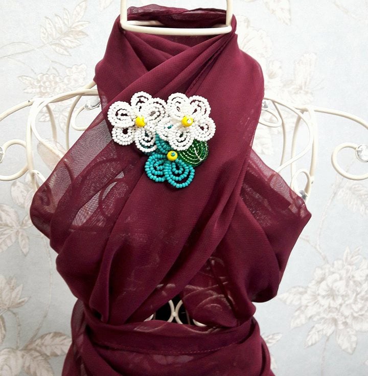 Beaded Flower Brooch - Sarong pin - Corsage - Folksy