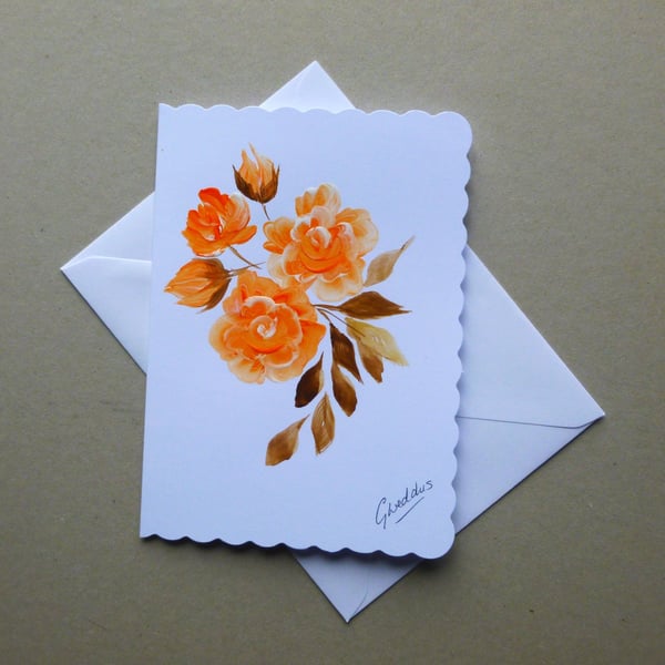 hand painted original art floral roses greeting... - Folksy