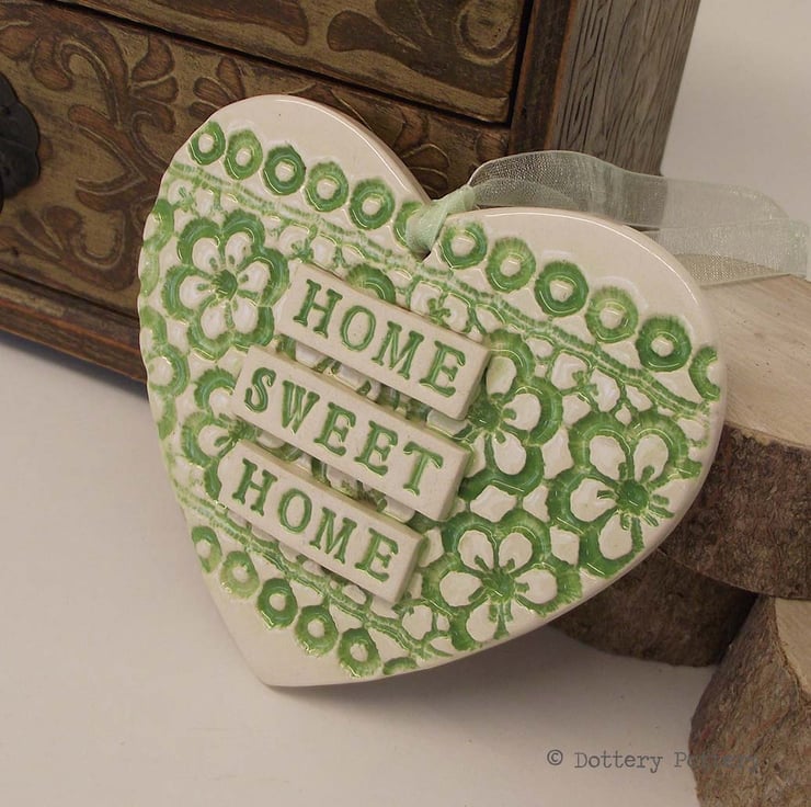 Ceramic heart hanging decoration Pottery Heart ... - Folksy