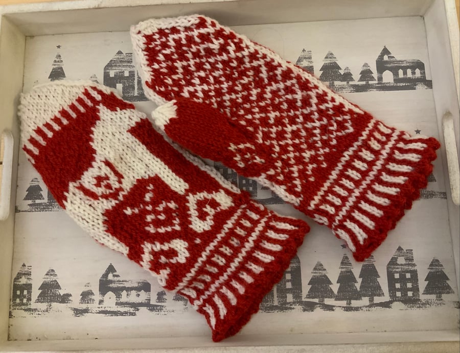 Hand Knitted Scandi Inspired Ladies Nordic Mitt... - Folksy
