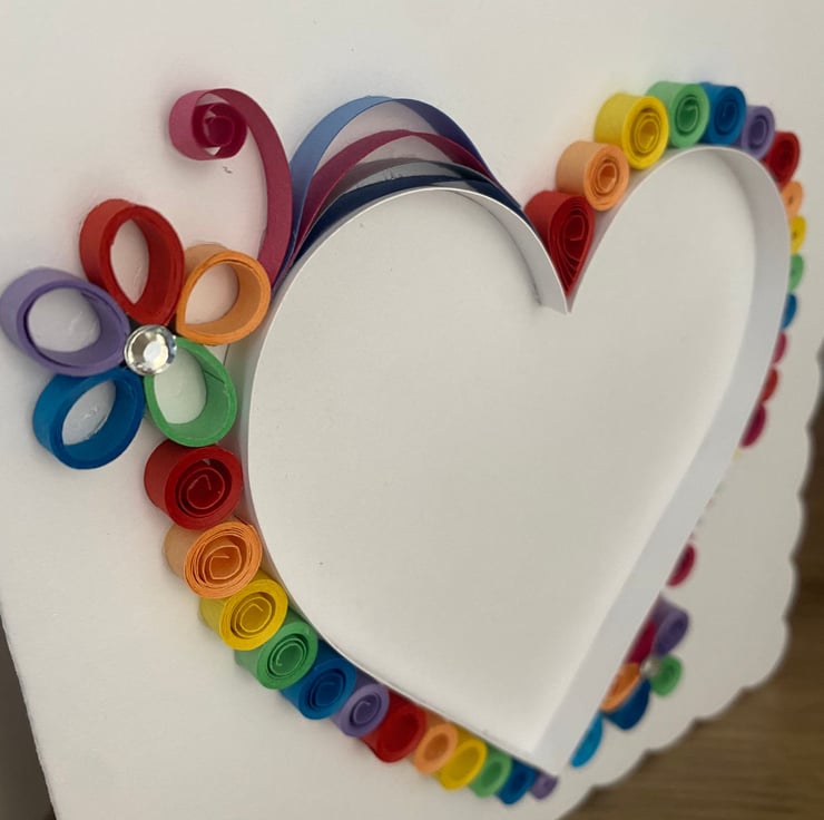 Quilled Rainbow Love heart Keepsake Card - Folksy