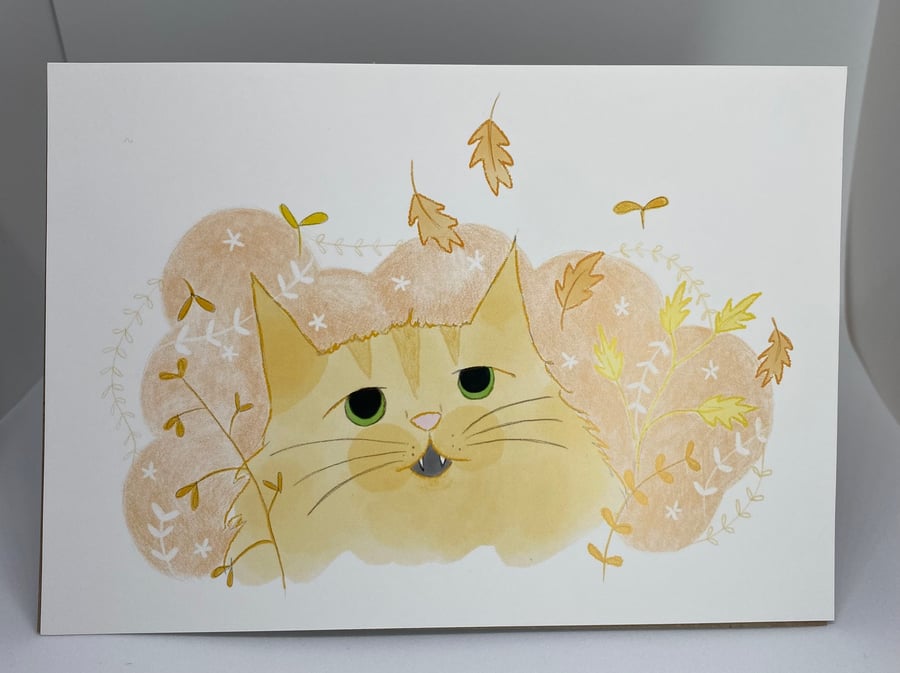 Autumn Leaf Cat Card, A6 Card - Folksy
