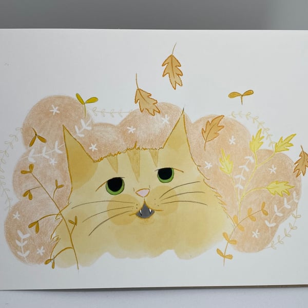 Autumn Leaf Cat Card, A6 Card - Folksy