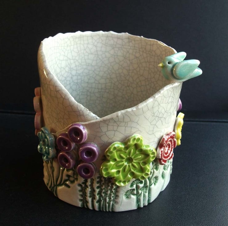 Spring flowers decorative ceramic vessel - Folksy